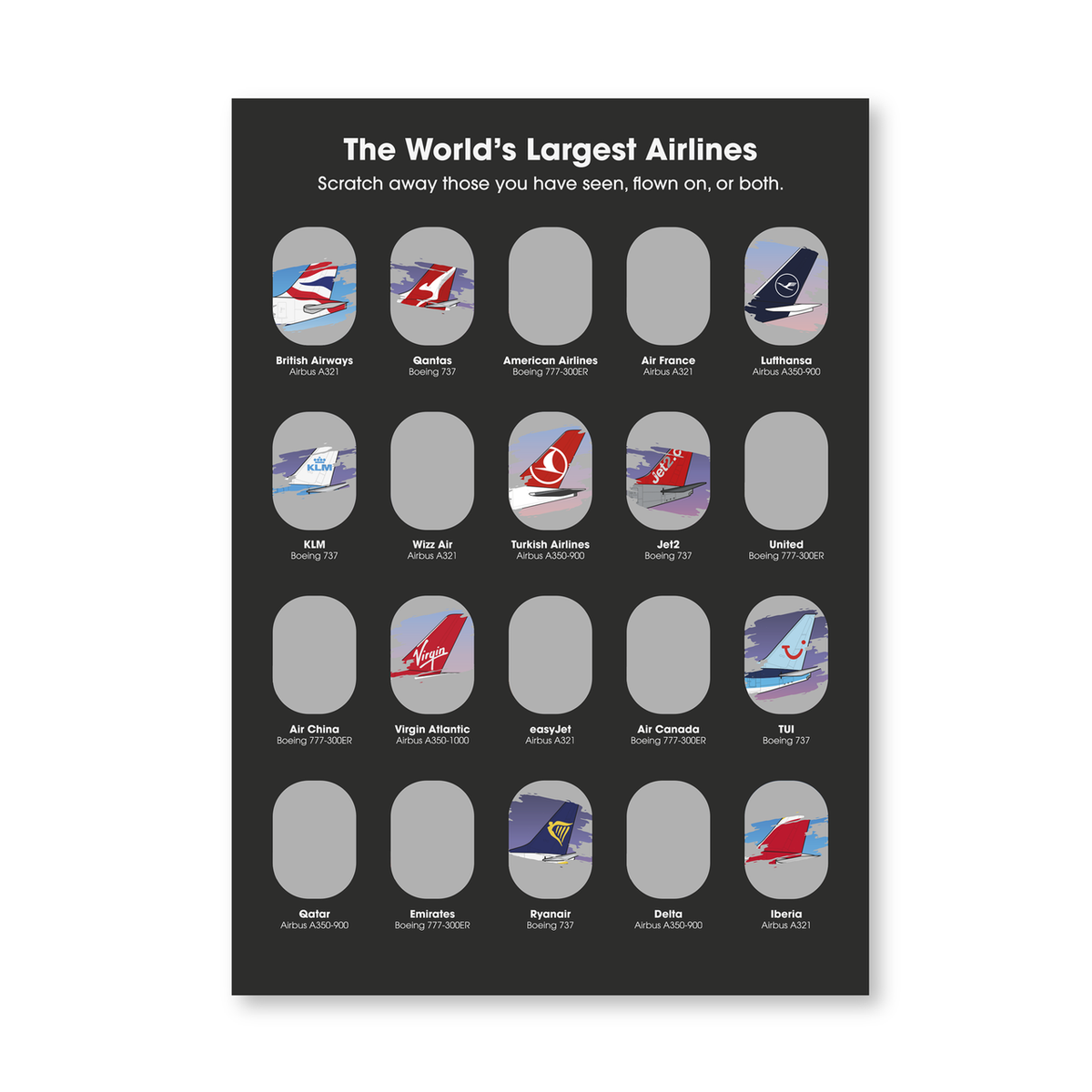 The World's Largest Airlines Scratch Poster - A3 Size - Aviation Gift ...