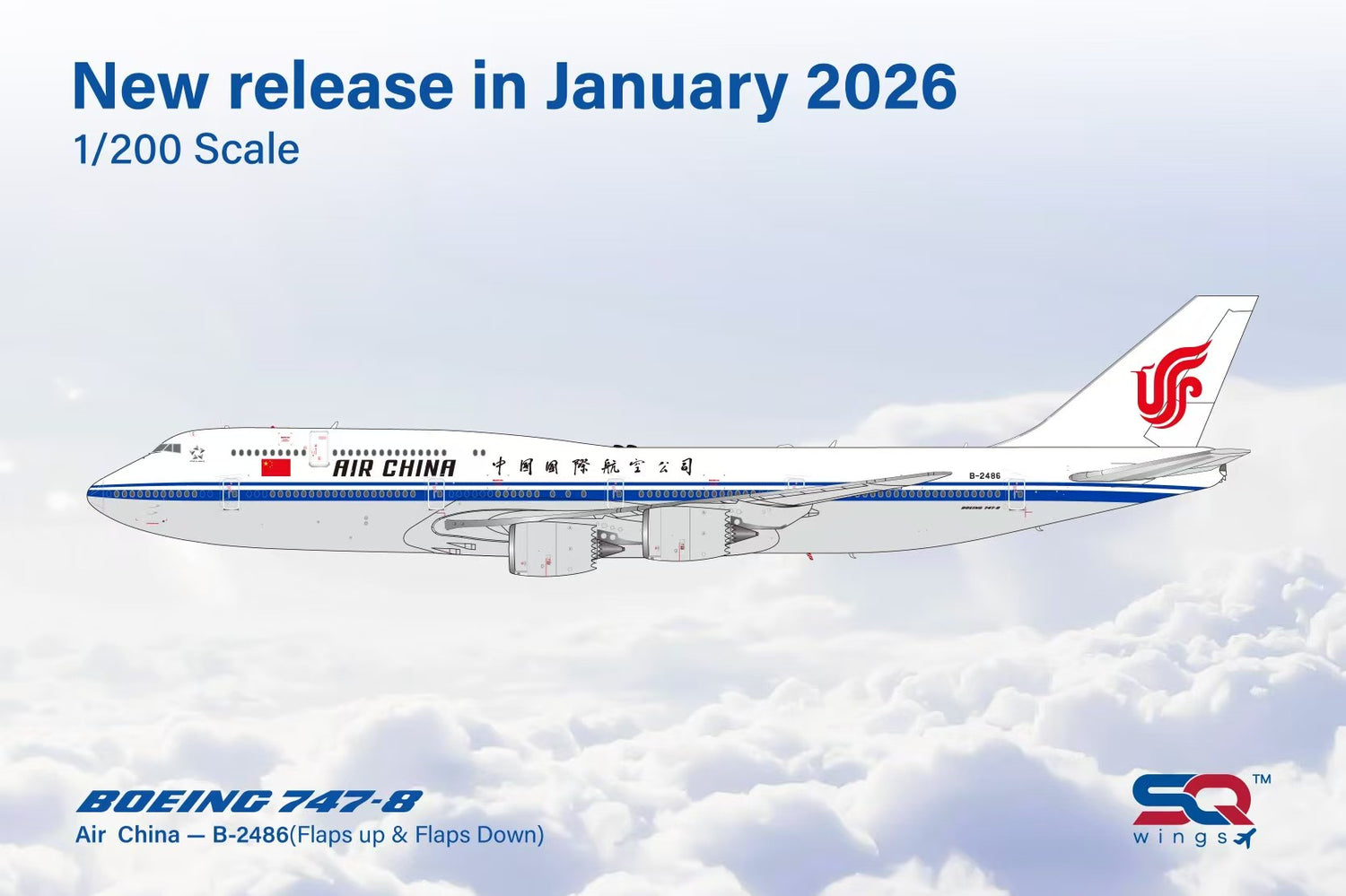 SQ Wings Air China Boeing B747-8 B-2486 1/200 Aircraft Scale Model ...